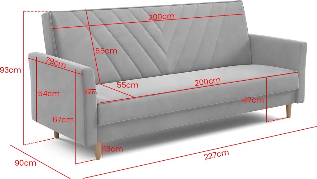 Eka Rozkládací pohovka NORTH, 227cm Výběr nohou: Bílé, Barva látky: Šedá (Kronos 15)