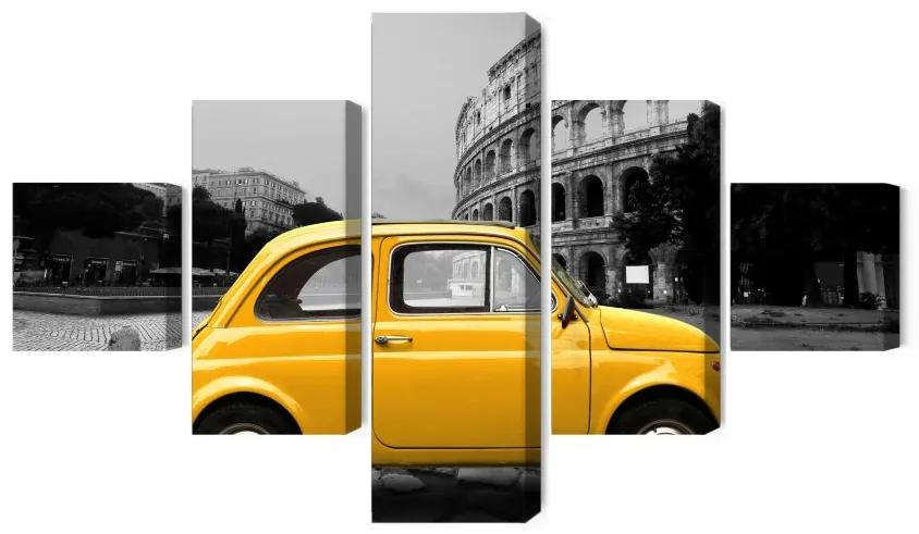 Vícedílný obraz Žluté Retro Auto Na Pozadí Kolosea Nedostatek Nedostatek Plátno Canvas 200x120