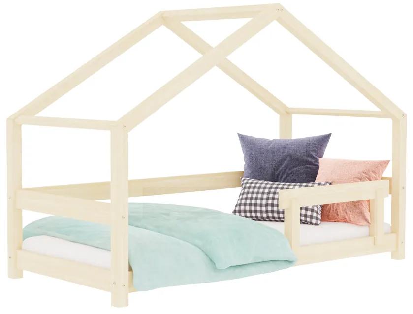 Benlemi Dětská postel domeček LUCKY se zábranou Zvolte barvu: Béžová, Zvolte rozměr: 80x160 cm, Zvolte zábranu: Se dvěma zábranami