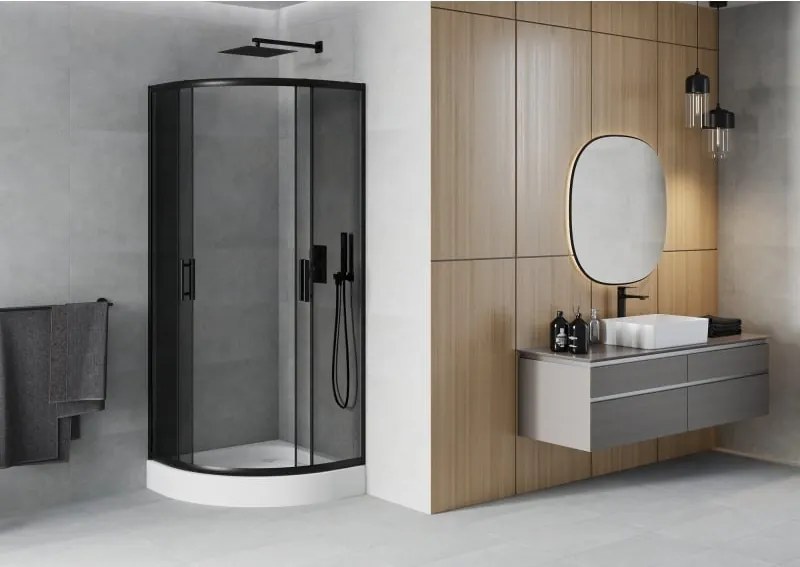 Mexen Rio polokruhový sprchový kout 80 x 80 cm, grafit, černý + sprchová vanička, bílá - 863-080-080-70-40-4710