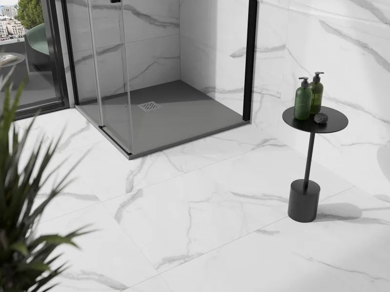 Mexen Stone+, čtvercová vanička z minerálního kompozitu 70 x 70 cm, šedá-betonová, 44617070