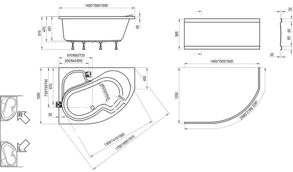 Ravak CV01000000 - Rohová vana ROSA 140x105 cm akrylát/bílá