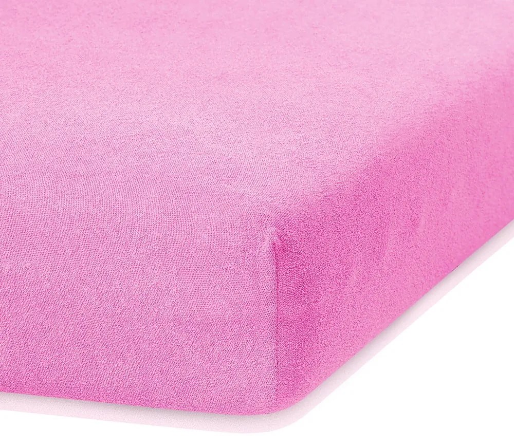 Růžové elastické prostěradlo s vysokým podílem bavlny AmeliaHome Ruby, 200 x 140-160 cm