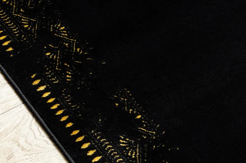 Dywany Łuszczów, Běhoun Gloss 408C 86 geometric black/gold, 80x300, černá, obývací pokoj