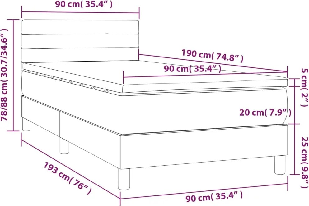 Box spring postel s matrací světle šedá 90x190 cm textil 3140657