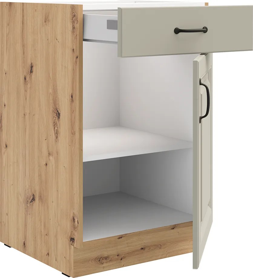 STILO ac | dolní skříňka 50 D 1F 1S se zásuvkou PREMIUM BOX | 50 cm | UNI dvířka | artisan/světle šedá