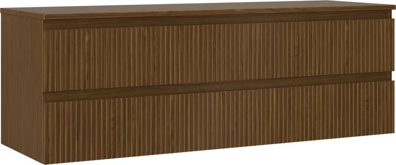 Mexen Rivel, koupelnová skříňka pod umyvadlo 140 cm s horní deskou, 2 zásuvky, drážkovaná, ořech, 91A20-14047-2-BFFC86