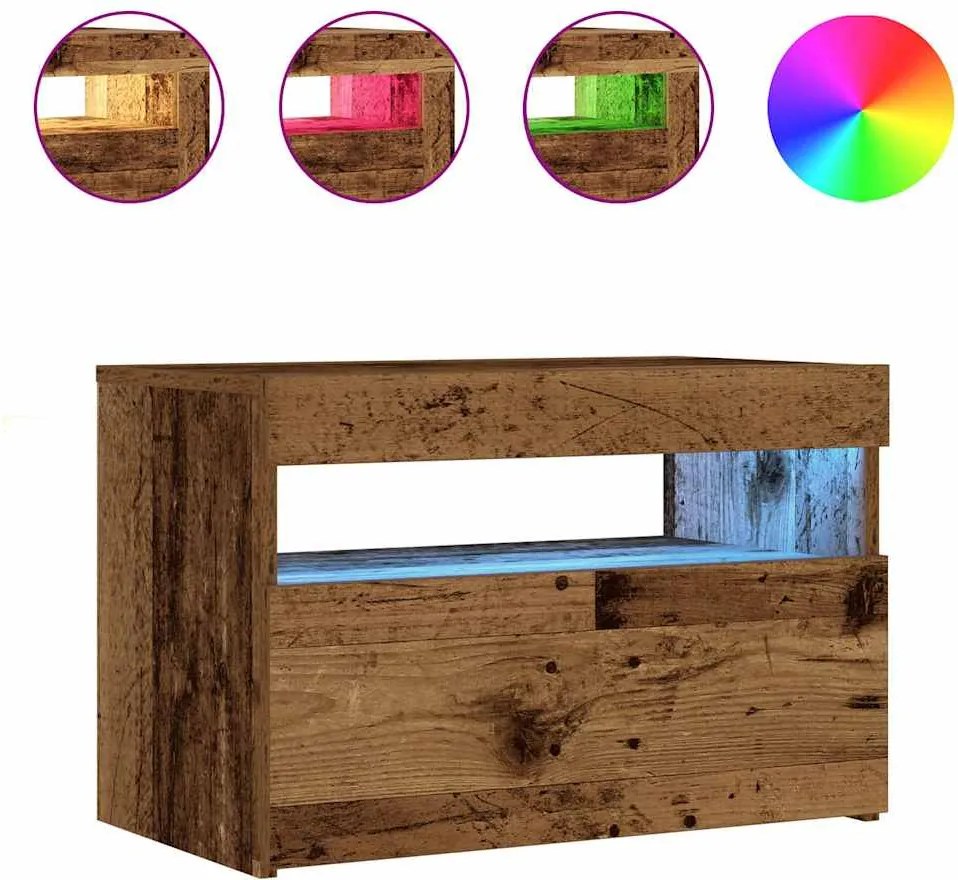 Noční stolek s LED staré dřevo 60 x 35 x 40 cm kompozitní dřevo 3329175