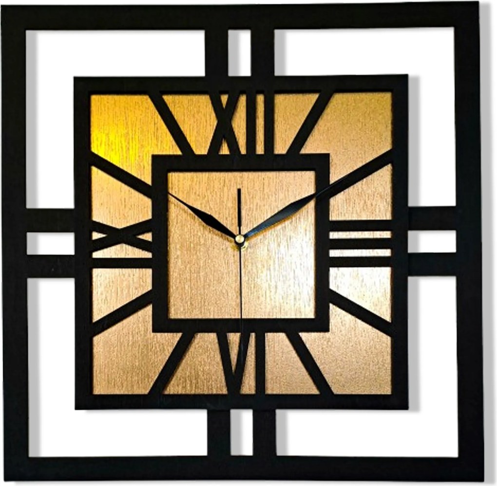 Velký, Moderní Nástěnný Hodinový Stroj, Geometrický, Loft, Čtverec, Zlatý, 50 cm