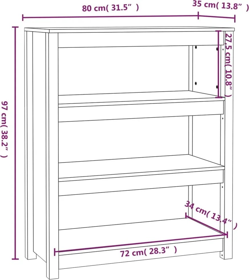 vidaXL Knihovna 80 x 35 x 97 cm masivní borovice [821679] Barva: Černá