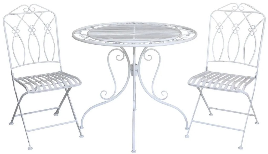 Bílá antik zahradní bistro set stůl a 2 židle French - Ø 90*75 / 2x42*56*93 cm