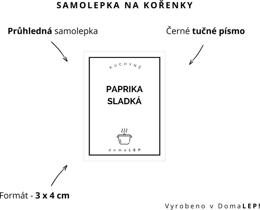PAPRIKA SLADKÁ - Samolepka na kořenky 3 x 4 cm - DomaLEP varianta: BÍLÁ - základní písmo
