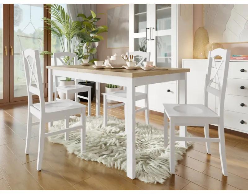 Jídelní stůl se 4 židlemi AL22, Barva dřeva: bílá-L, Barvy nožiček: Sonoma