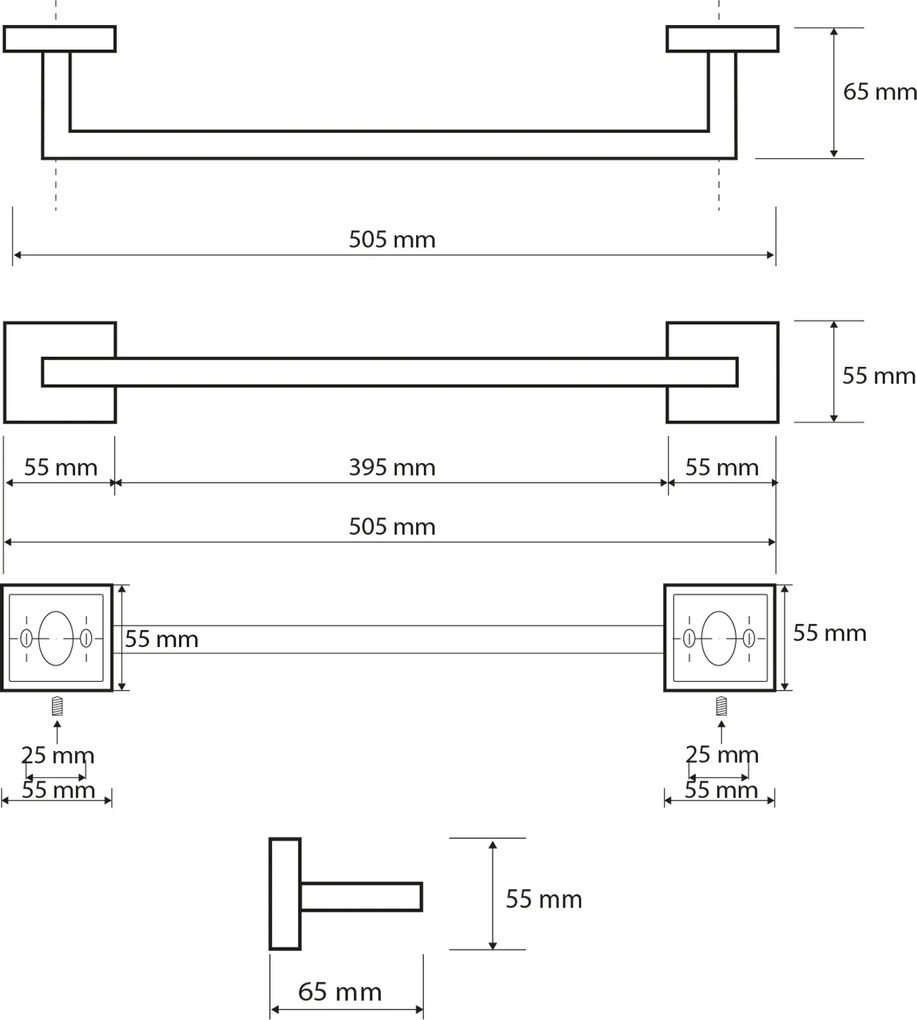 Sapho, X-SQUARE držák ručníků 500mm, chrom, XQ402