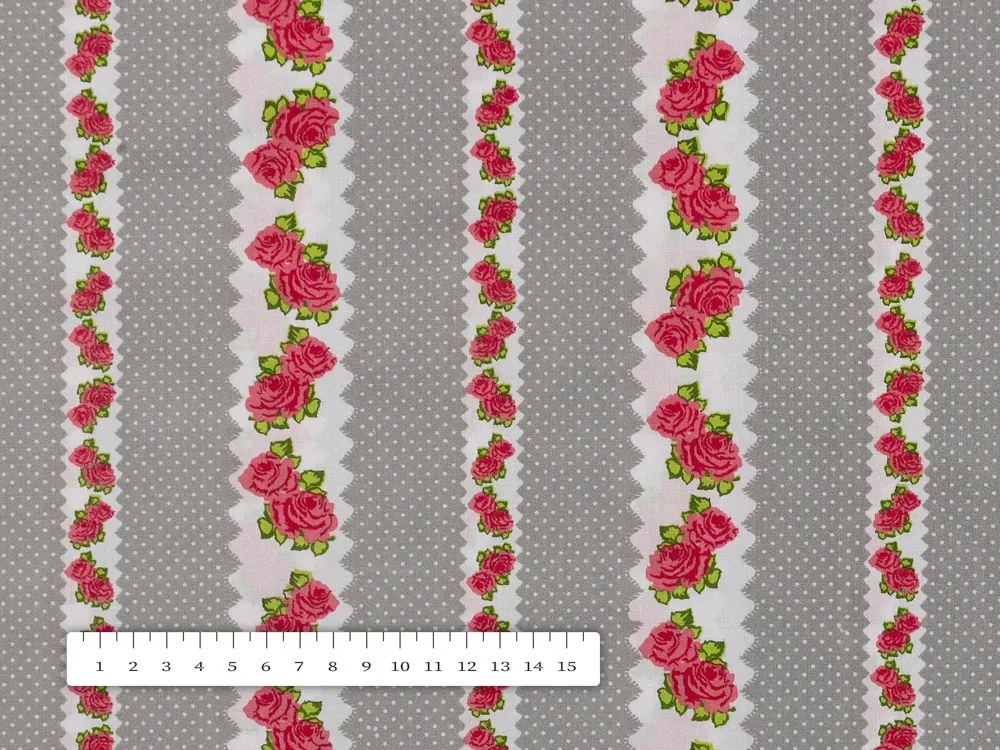 Biante Bavlněný obdélníkový ubrus Sandra SA-419 Růžičky na šedém puntíkovaném 140x200 cm