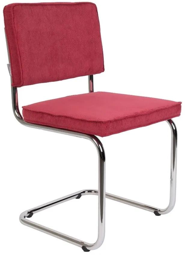 OnaDnes -20% Červená manšestrová jídelní židle ZUIVER RIDGE RIB s lesklým rámem