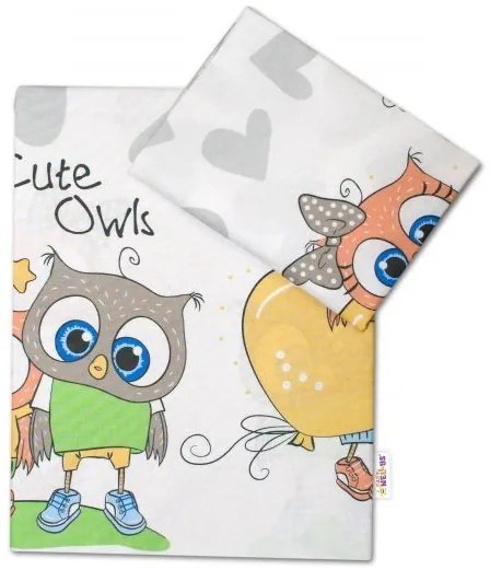 Baby Nellys 2-dílné bavlněné povlečení 135x100 cm, Cute Owls - šedé