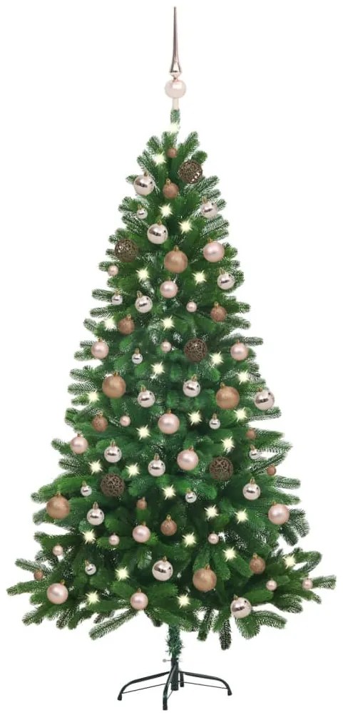 3077641 vidaXL Umělý vánoční stromek s LED diodami a sadou koulí 180 cm zelený