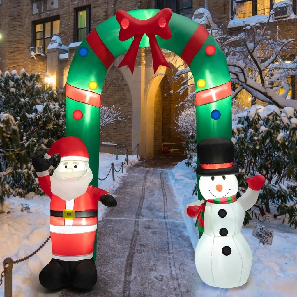 Costway 245 cm Vysoký vánoční nafukovací oblouk s dekoracemi Santa Claus