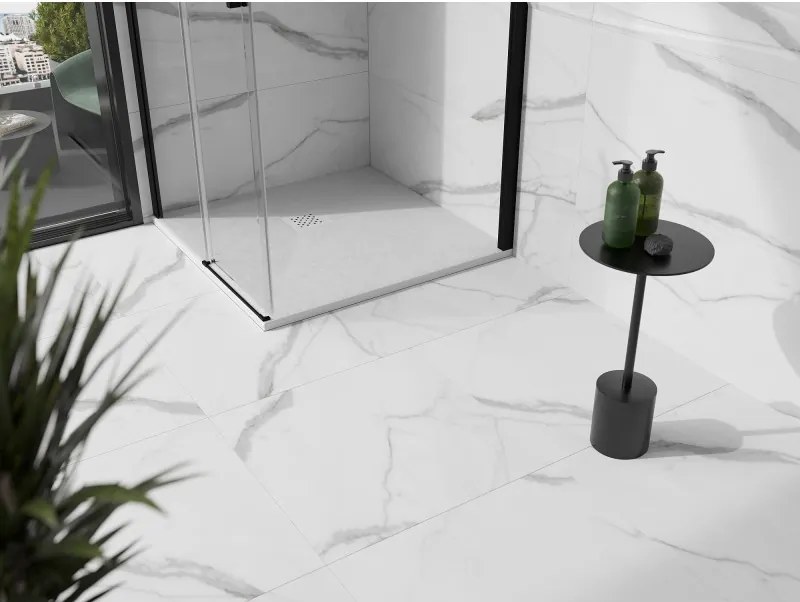 Mexen Stone+, čtvercová vanička z minerálního kompozitu 90 x 90 cm, bílá, bílá krytka, 44109090-W