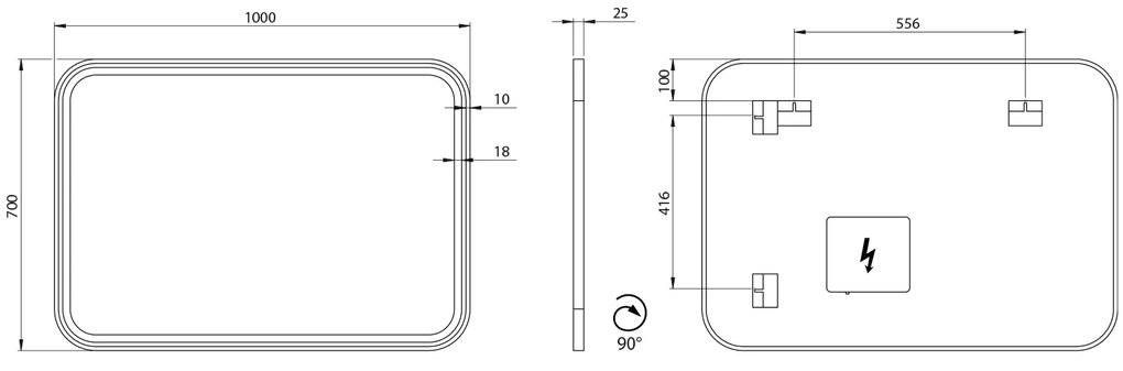 Sapho Sapho, CETIS zrcadlo s LED osvětlením 100x70cm, černá mat, CT100