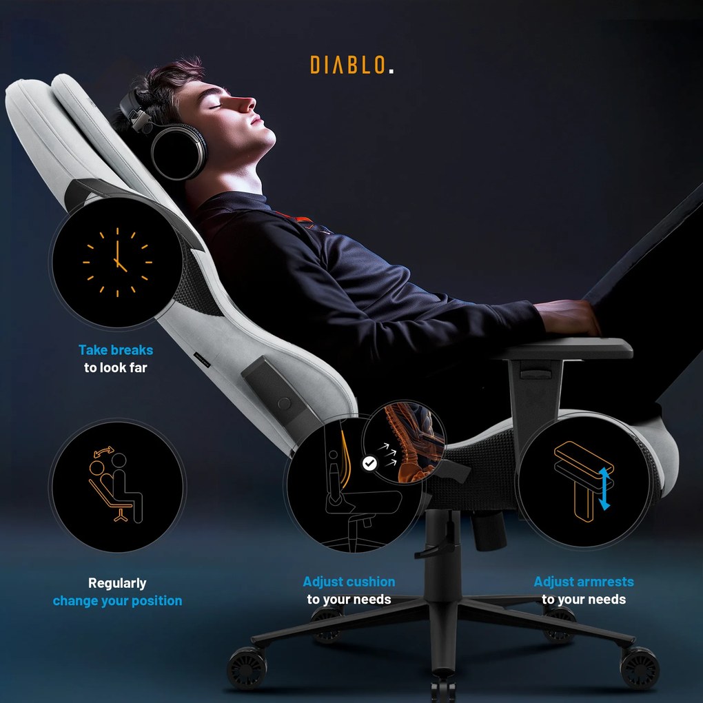 Herní židle Normal Size, šedý-černý: Diablo X-One Prime Nightwolf Moon