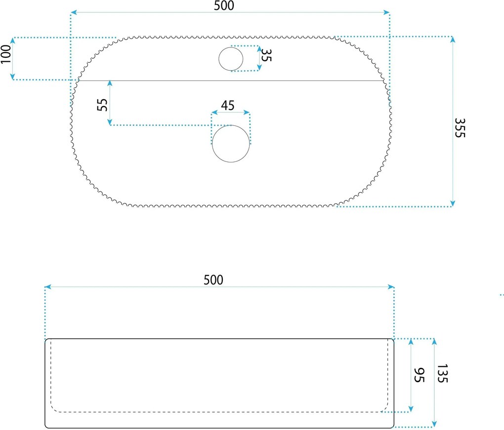 Rea Marcela Saturn, umyvadlo na desku 500×360×135 mm, béžová matná-imitace kamene, REA-U3515