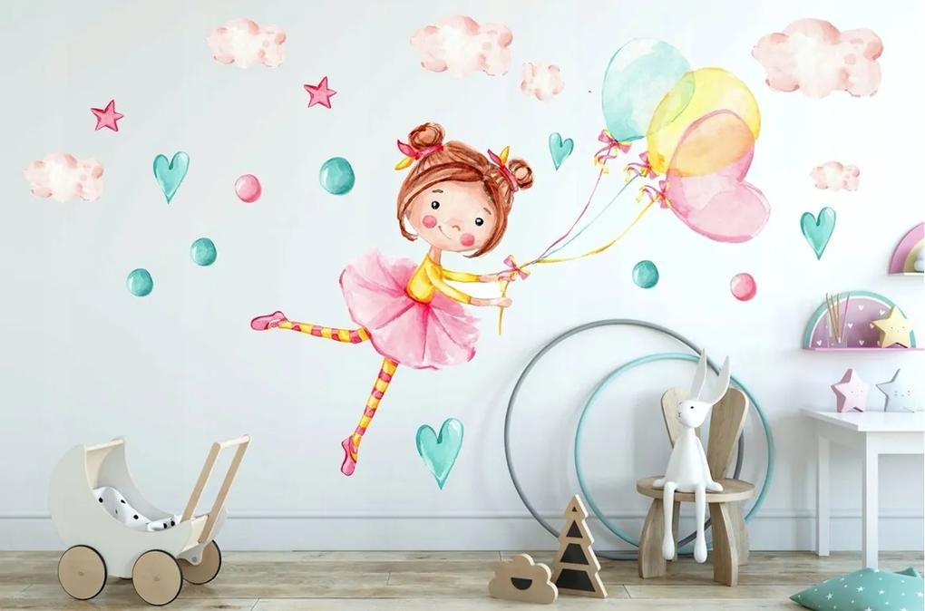 Krásna detská nálepka na stenu dievčatko s balónmi