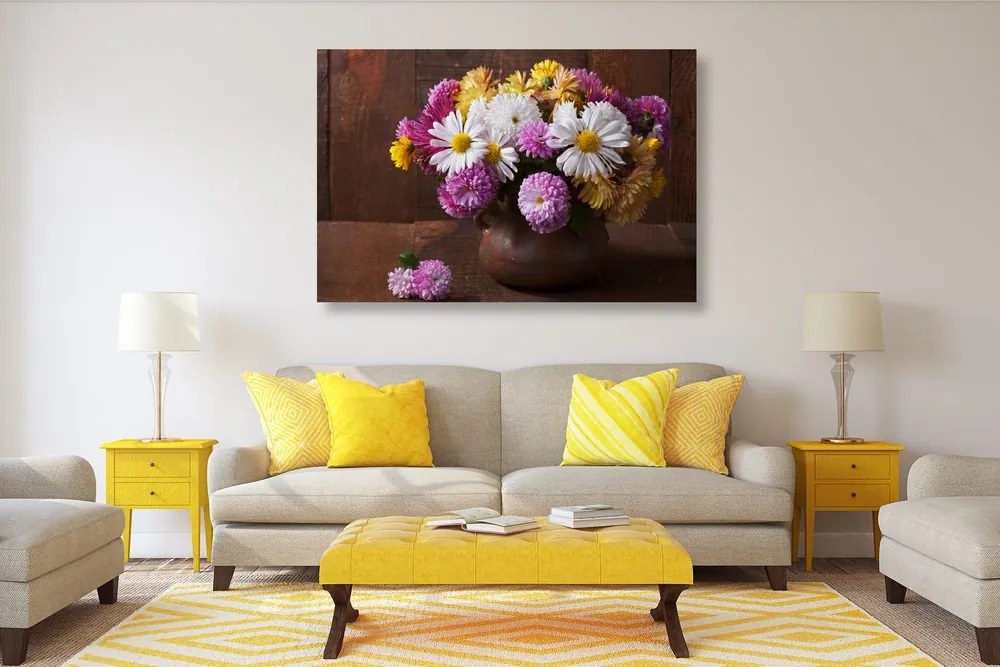 Obraz zátiší s podzimními chryzantémami