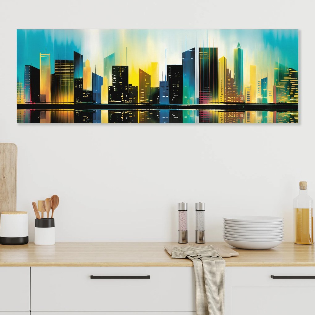 Obraz na plátně - Panorama Beledorm s mrakodrapy FeelHappy.cz Velikost obrazu: 120 x 40 cm