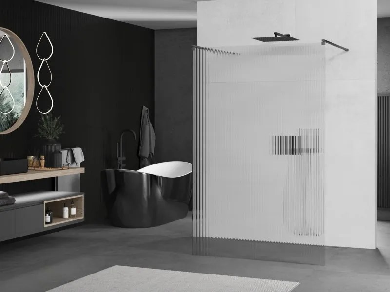 Mexen Kioto, sprchová zástěna Walk-In 140 x 200 cm, 8mm sklo s žebrovým vzorem, grafitový profil, 800-140-002-95-09