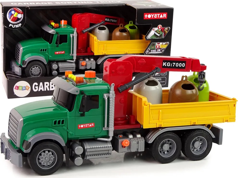 LEAN Toys Nákladní auto, jeřáb, doprava, odpadkový koš, zvuk