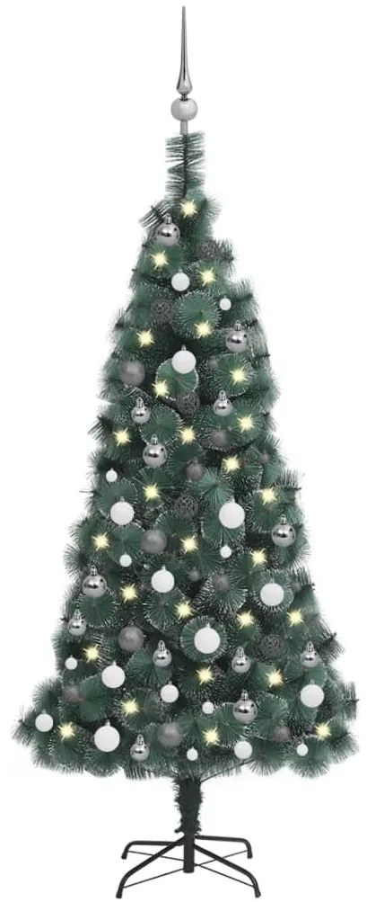 3077923 vidaXL Umělý vánoční stromek LED a sada koulí zelený 150 cm PVC a PE