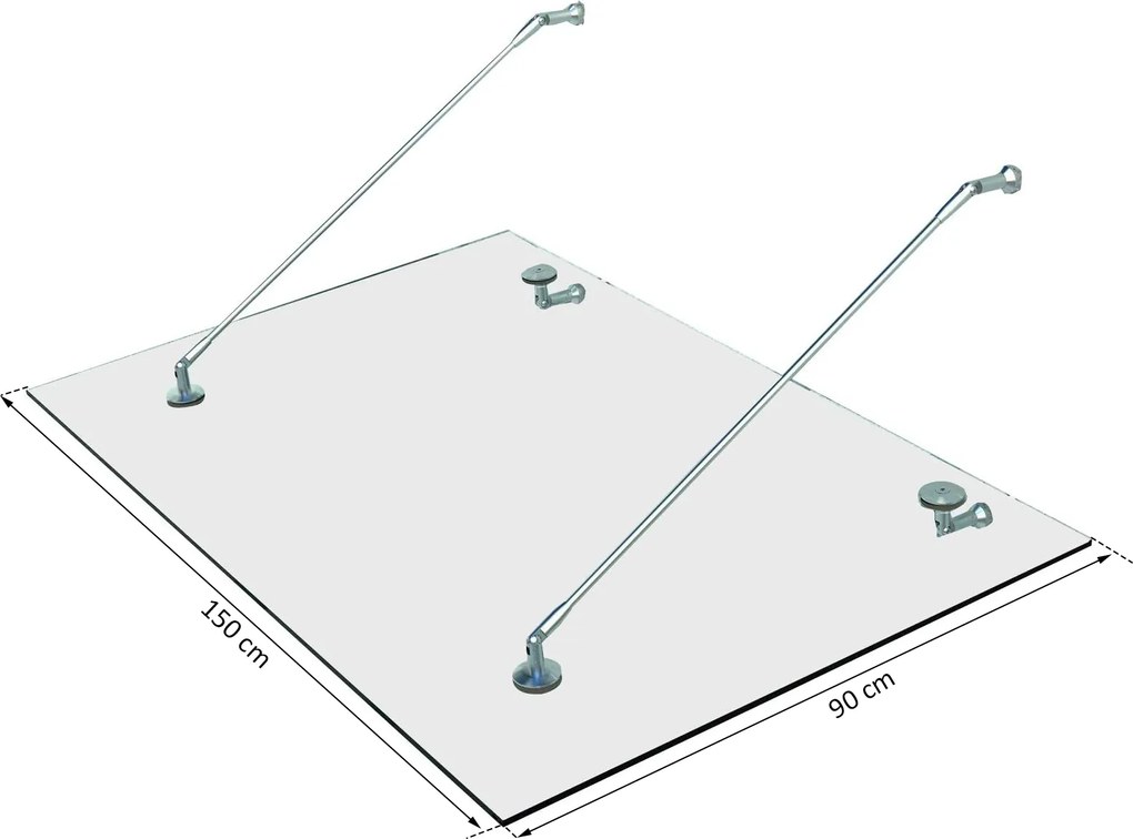 HOMCOM Skleněná stříška s baldachýnem, tvrzené sklo, nerezová ocel 304, čiré sklo 3 velikosti (150x90 cm) (M) | Aosom