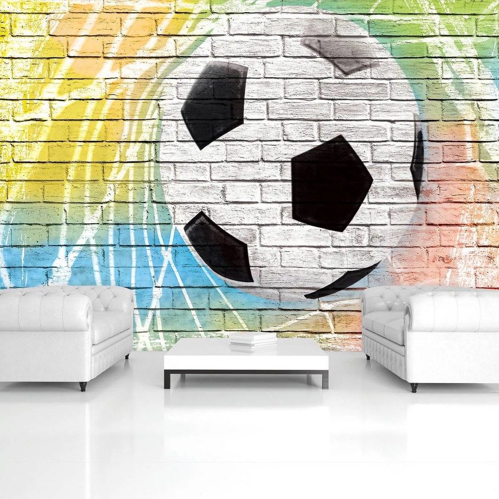 Fototapeta - Graffiti - fotbal na cihlové zdi (152,5x104 cm)