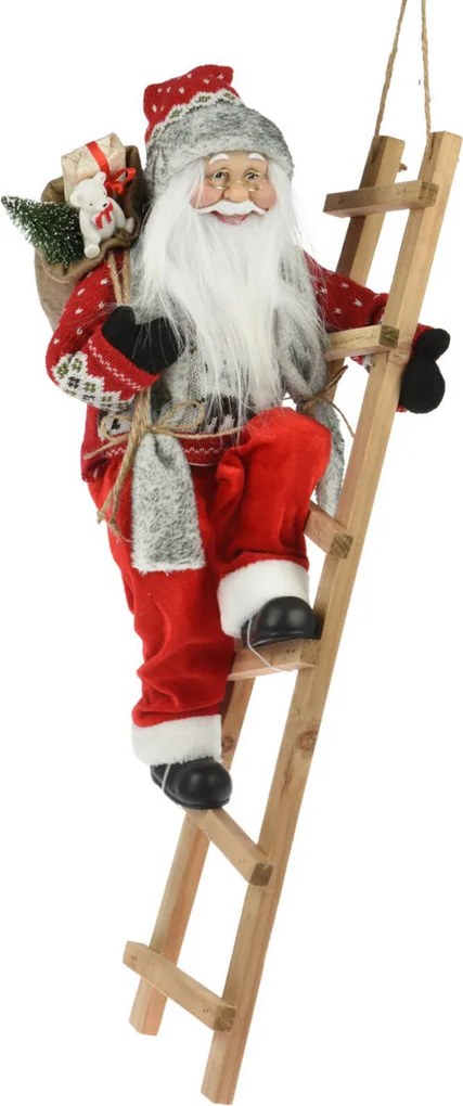 Vánoční dekorace Santa Claus na žebříku, 65 cm
