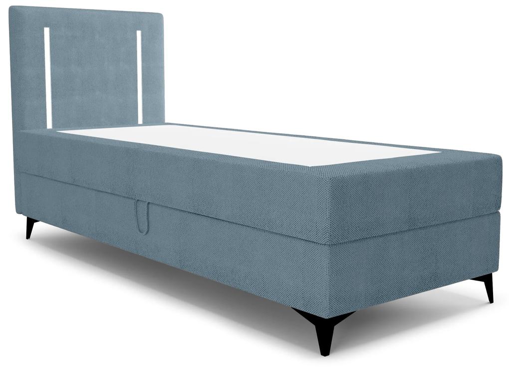 Jednolůžková postel 80 cm Ortega Comfort (světlomodrá) (s roštem a matrací, s úl. prostorem) (s LED osvětlením). 1082675