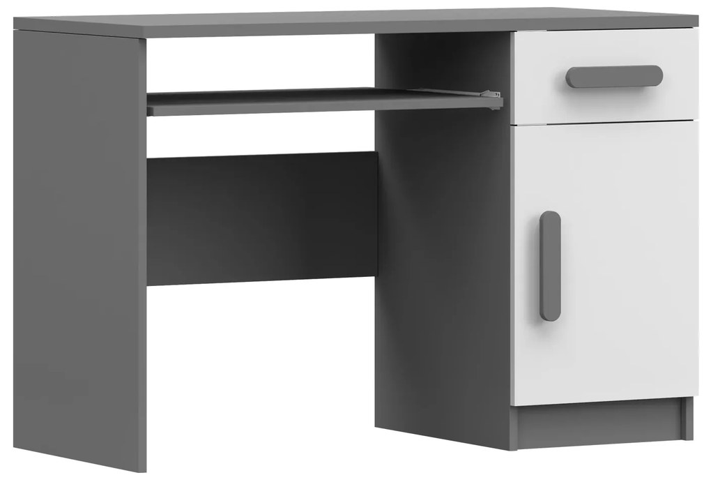 IDZ Psací stůl SMYK II 08, 110 cm Bílá + Grafit / Barevné úchytky Barva: Fialová