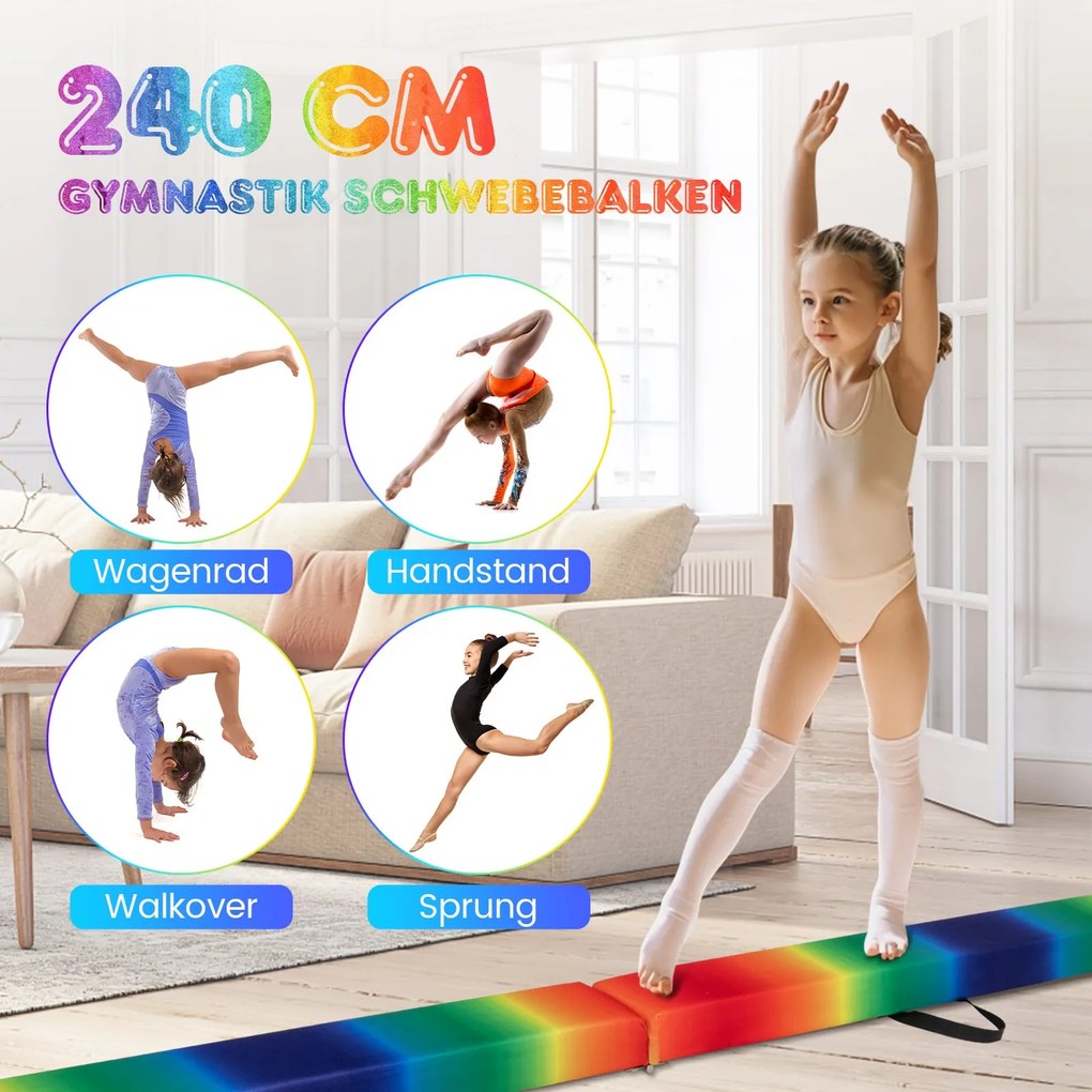 Costway 240 cm dětská kladina, skládací kladina, gymnastická kladina s madlem