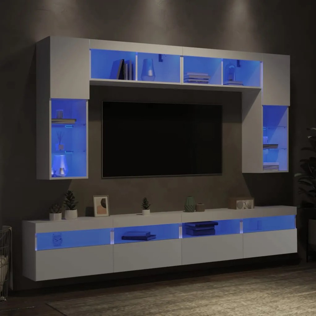 8dílná obývací stěna s LED osvětlením bílá 3216764