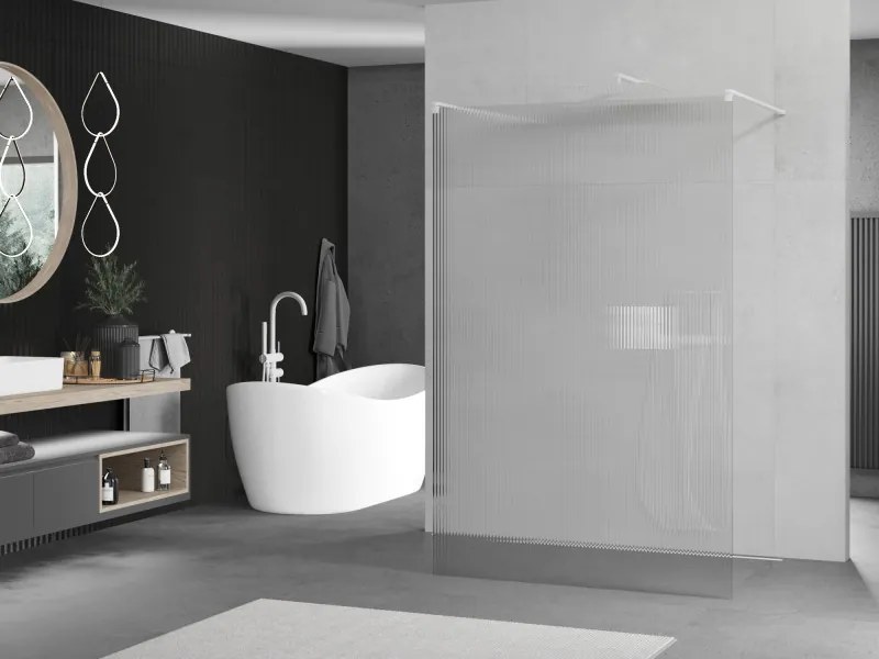 Mexen Kioto, sprchová zástěna Walk-In 110 x 200 cm, 8mm sklo s žebrovým vzorem, bílá profil, 800-110-002-20-09
