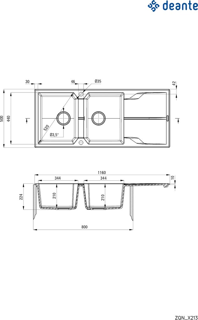 Deante Dřez Andante Flush 2 komory + odkapávač , granit - ZQN A213 alabastr