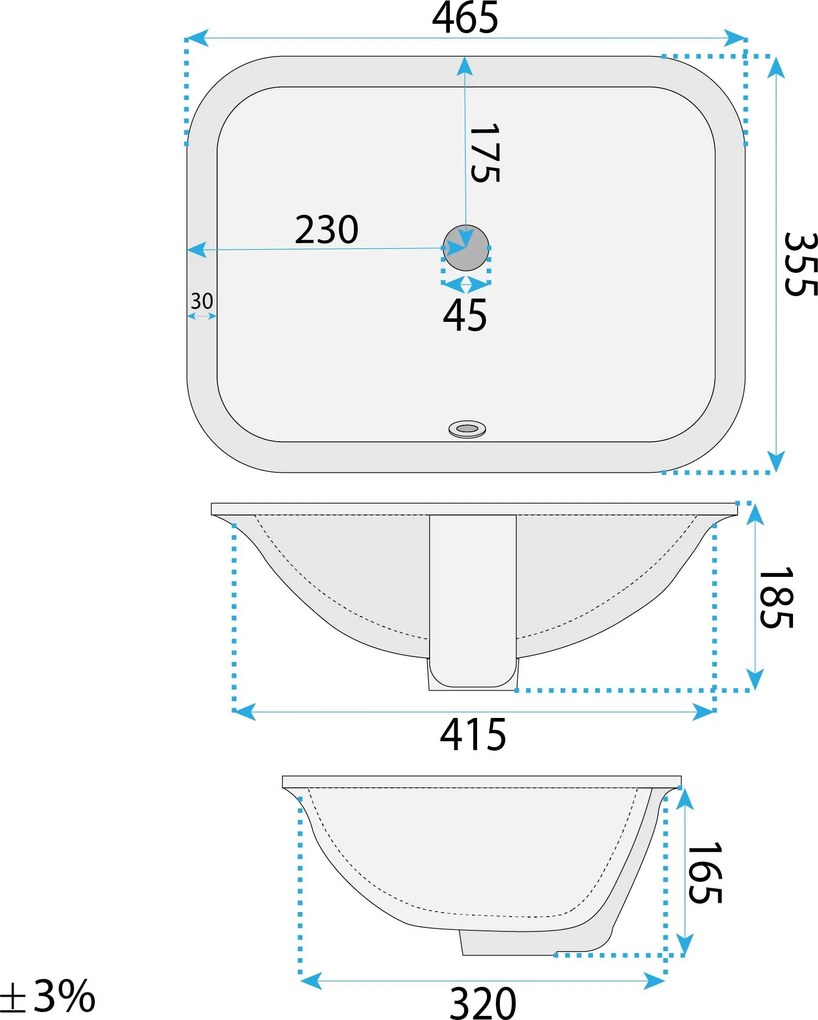 Rea Anabel, zapuštěné umyvadlo 460x350x200 mm, bílá lesklá, REA-U0624