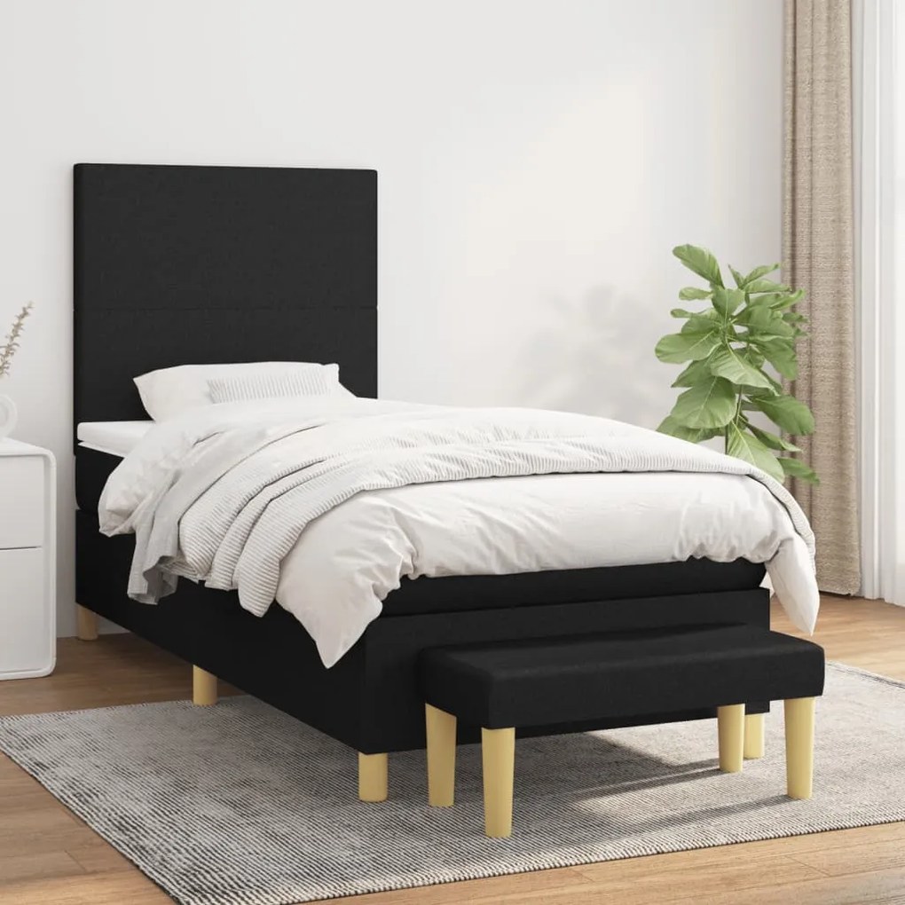 Box spring postel s matrací černá 80 x 200 cm textil,  3136951