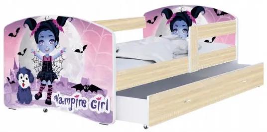 Dětská postel LUKI se šuplíkem DUB SONOMA 160x80 vzor UPÍRKA