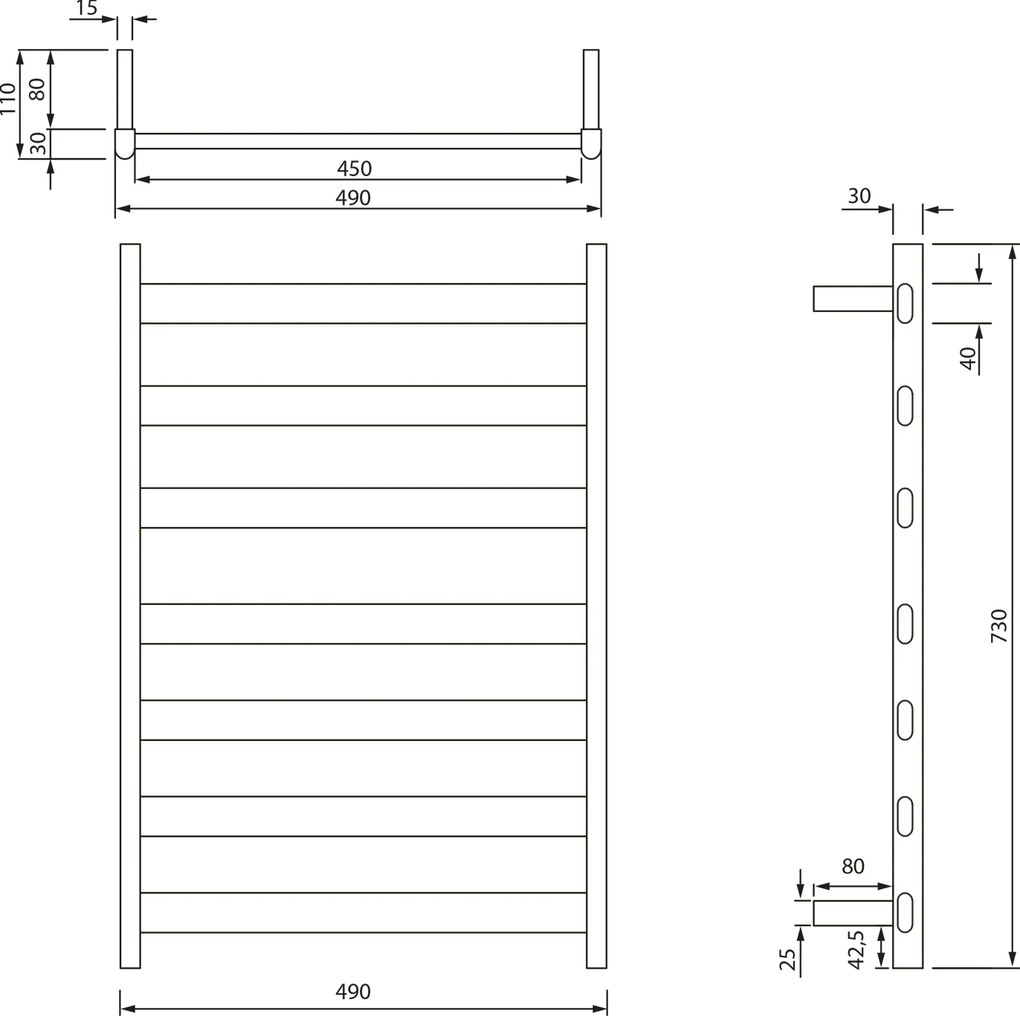 Sapho Elias elektrický sušák ručníků 490 x 730 x 110mm 105W bílá EB540