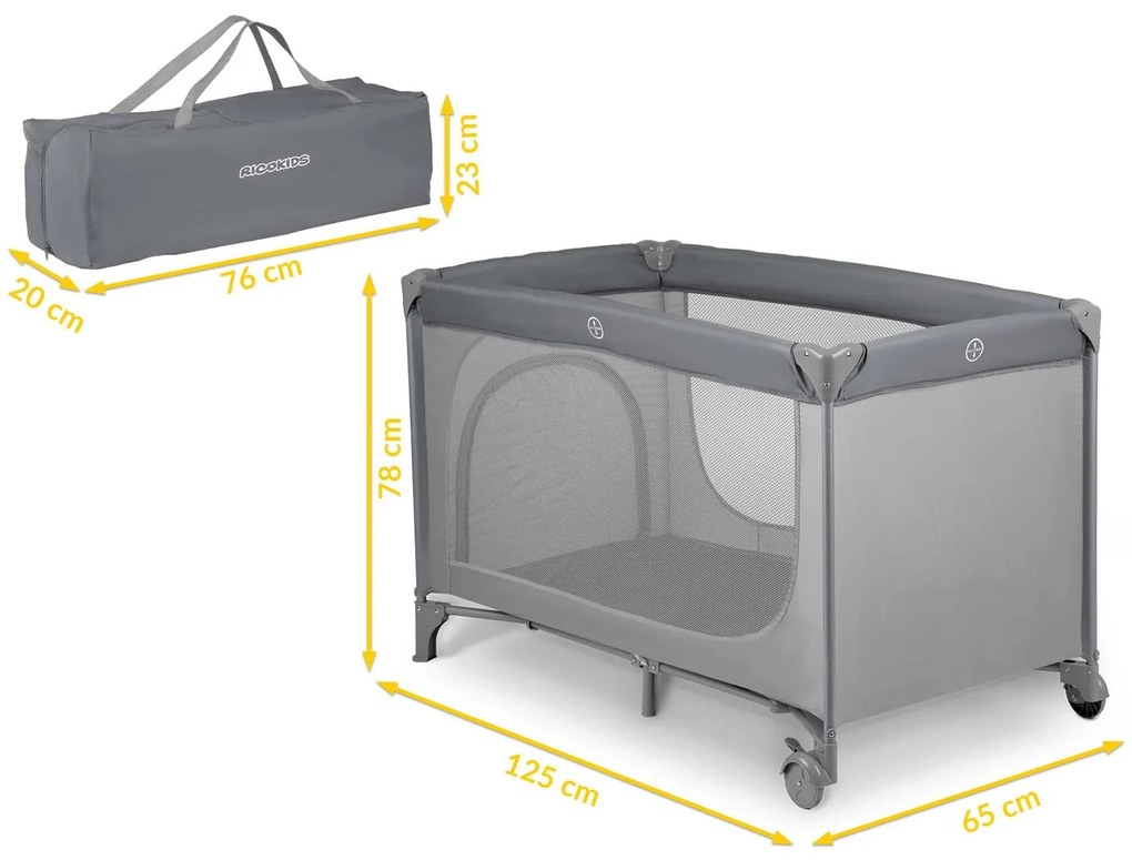 Ricokids Cestovní postýlka 125 x 65 x 78 cm RK-240 šedá