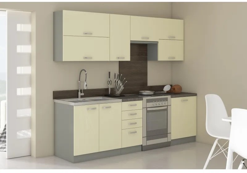 Nábytek Elegance Kuchyňská linka KAMELIA 120/180 cm = Dolní skříňky: 80cm dřezová, 40cm zásuvková, Horní skříňky: 80cm plná, 40cm, 60cm digestořová