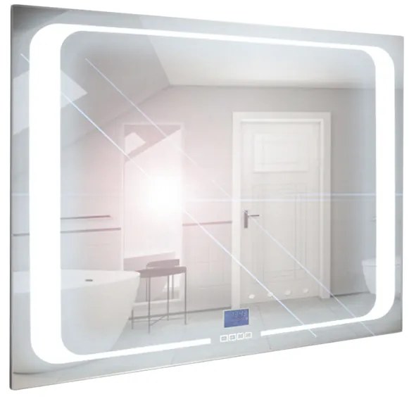 Comodo Zrcadlo závěsné s pískovaným motivem a LED osvětlením Nikoletta LED 4 Typ: dotykový vypínač a digitální display s hodinami, Rozměry (cm): 80x65 - (Nikoletta LED 4/80)