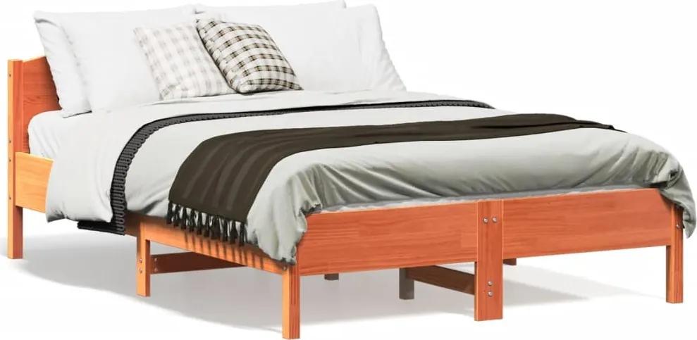 vidaXL Rám postele s čelem voskově 140 x 190 cm masivní borovice [842602] Barva: Bílá
